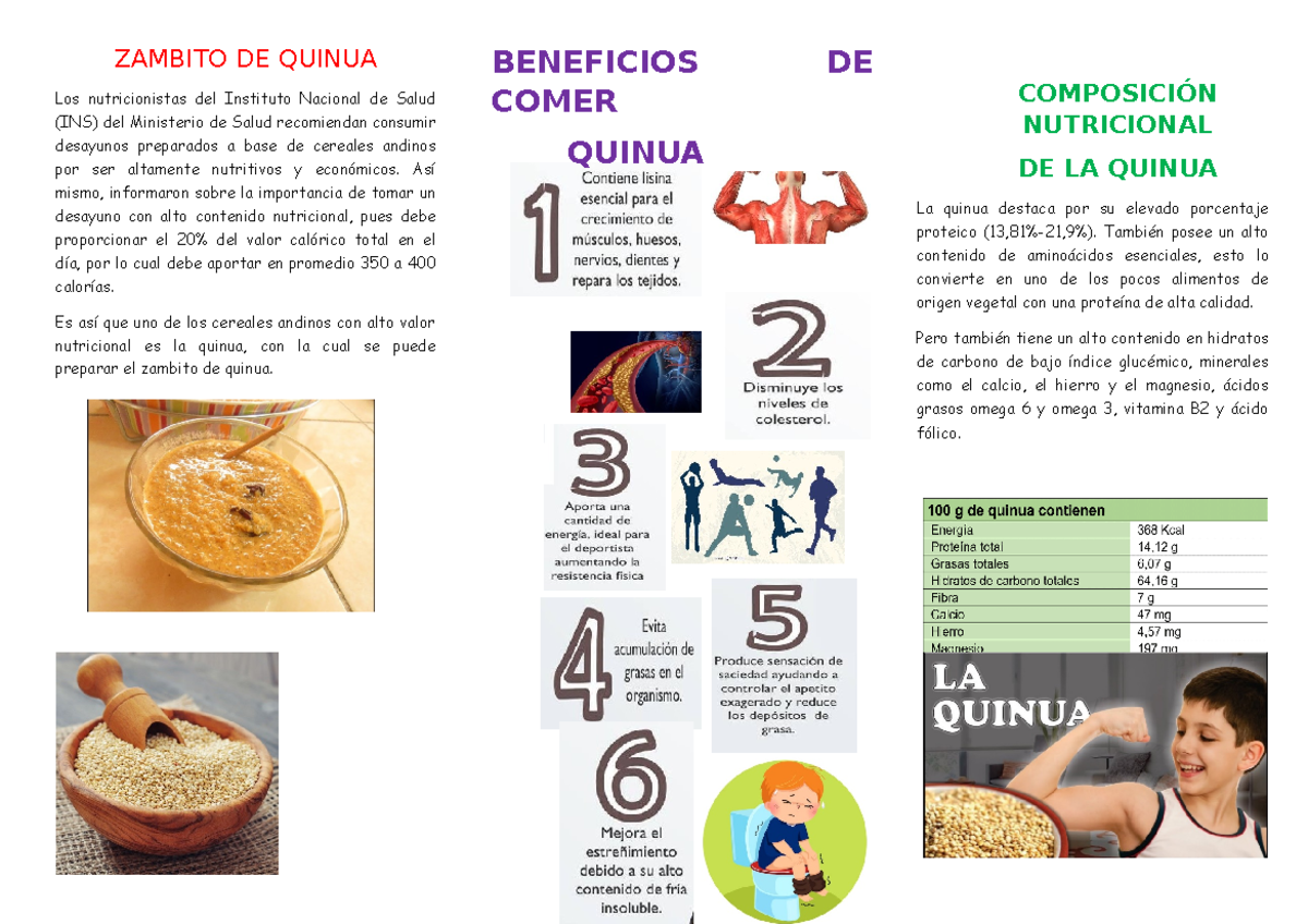 Triptico zambito de quinua - ZAMBITO DE QUINUA Los nutricionistas del ...
