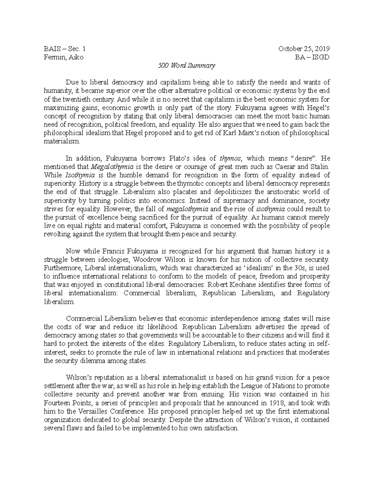 Summary of Concepts of Liberal/Neoliberal Key Thinkers - BAIS – Sec. 1 ...