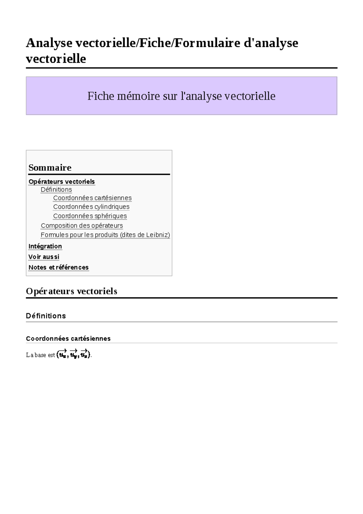 Analyse vectorielle Fiche Formulaire d'analyse vectorielle - Analyse ...