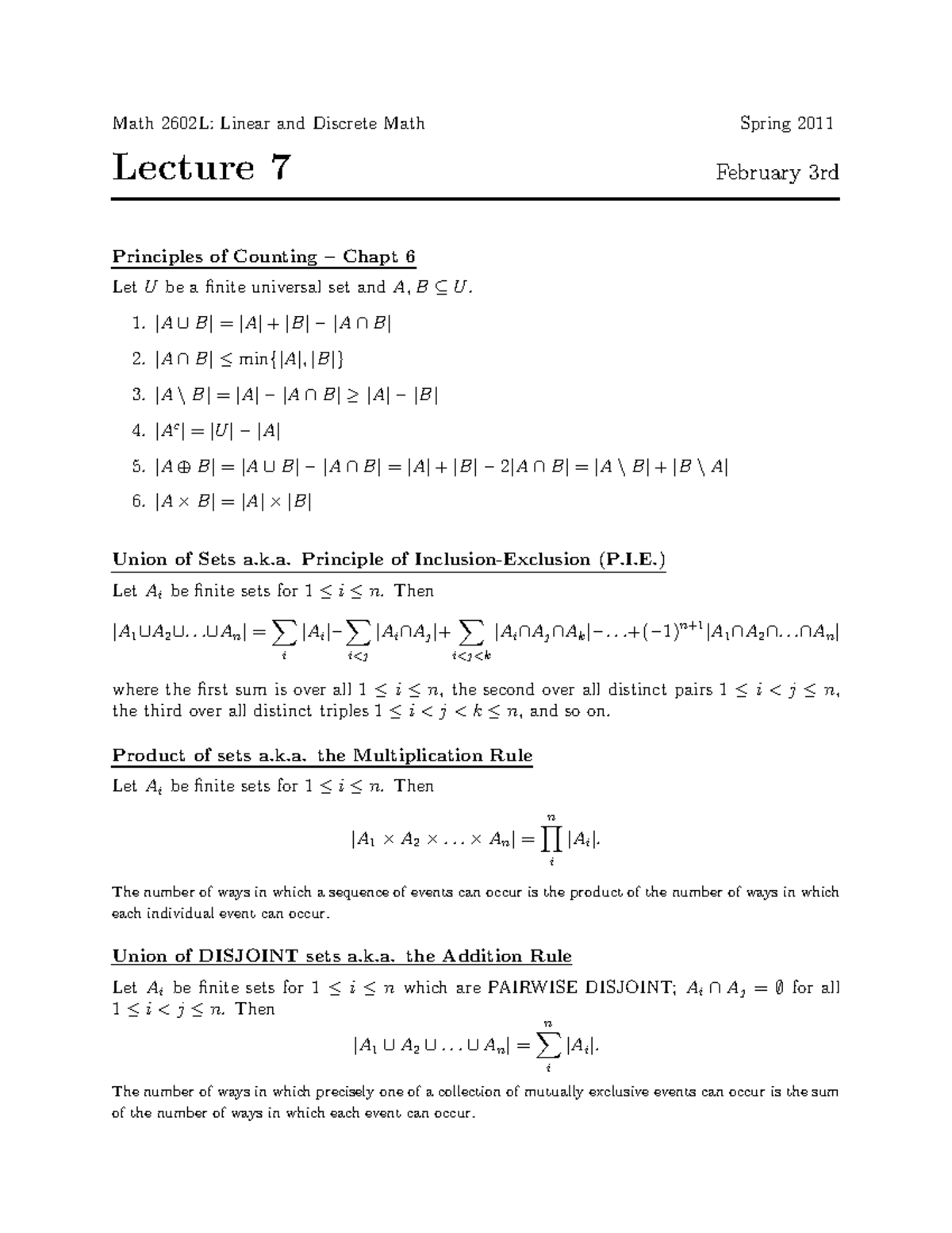 MATH 2602 2010-2011 Lecture 7 - Math 2602L: Linear and Discrete Math ...