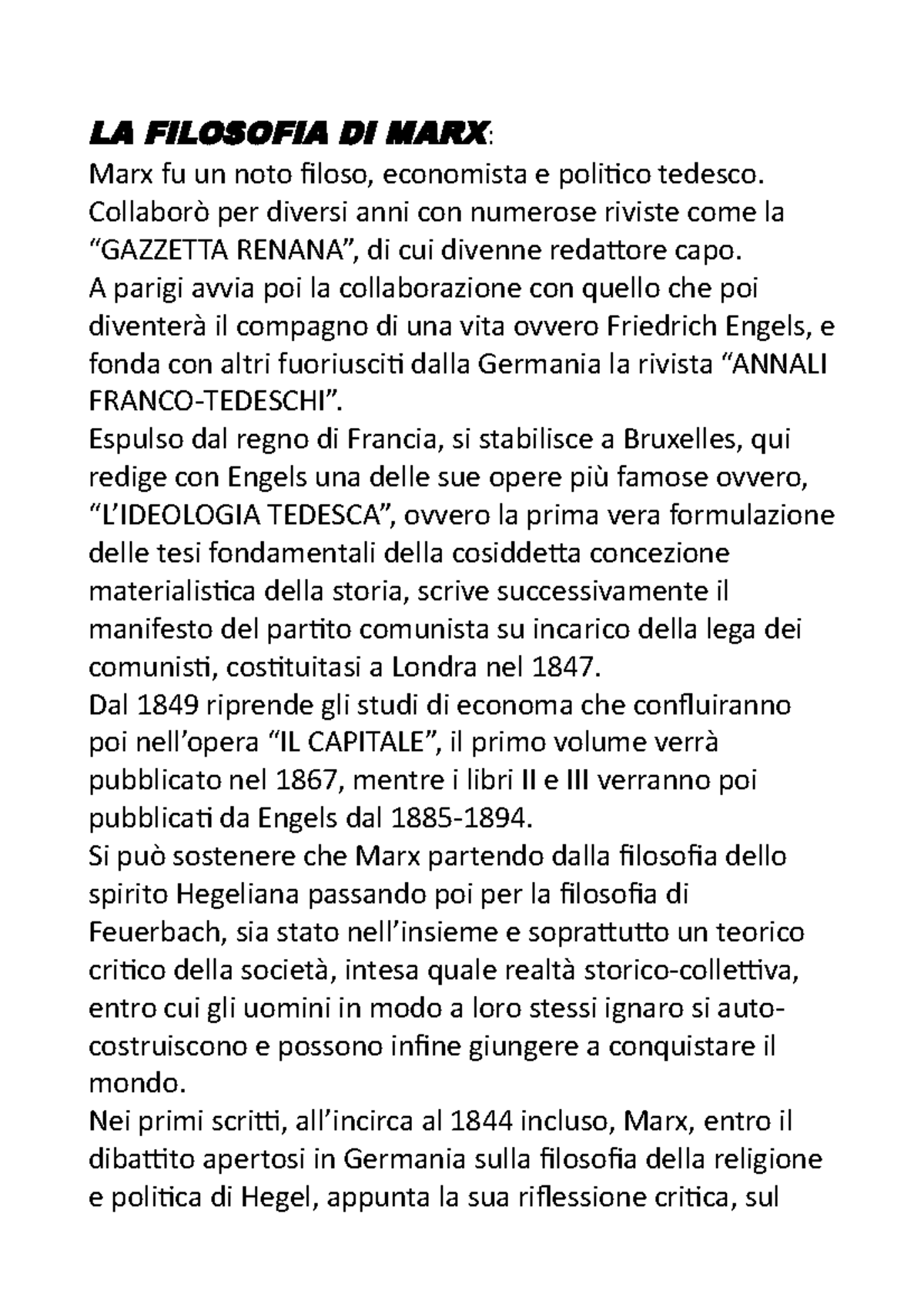 LA Filosofia DI MARX - LA FILOSOFIA DI MARX: Marx fu un noto filoso ...