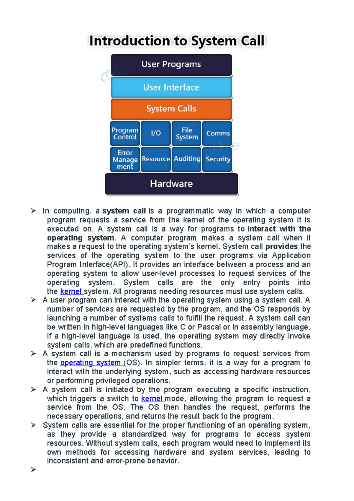 Introduction of System Call Notes - In computing, a system call is a ...