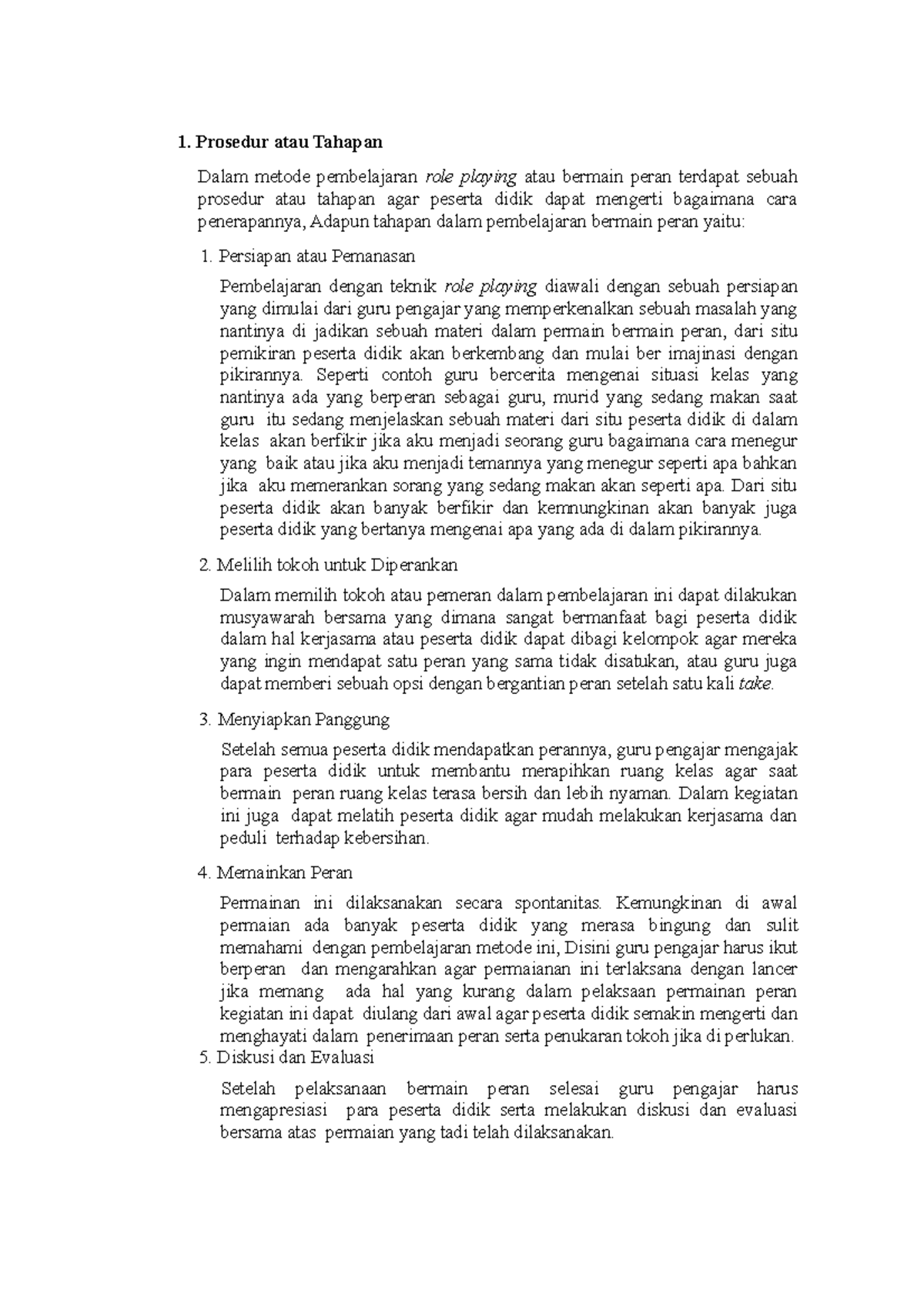 Model pembelajaran permainan peran - Prosedur atau Tahapan Dalam metode ...