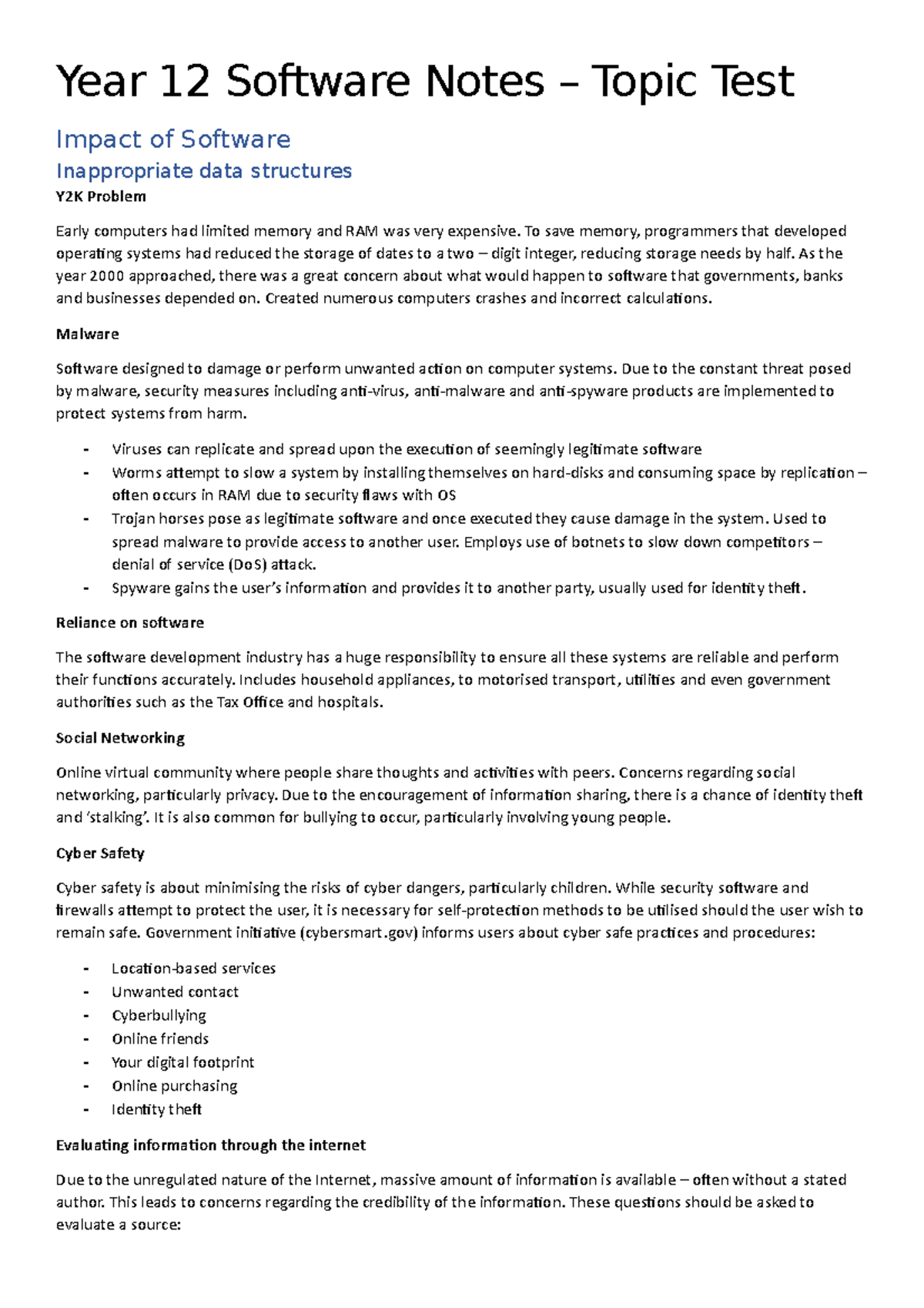Year 12 Software Notes - Necessary items for SDD HSC. Some points not ...