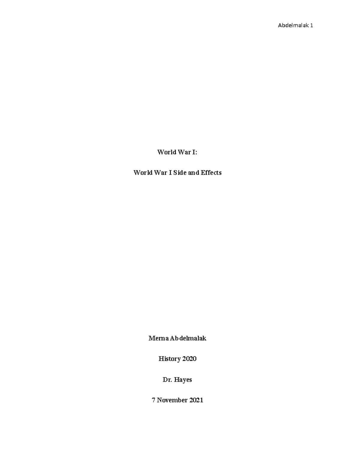 World War I Research Paper - World War I: World War I Side and Effects ...