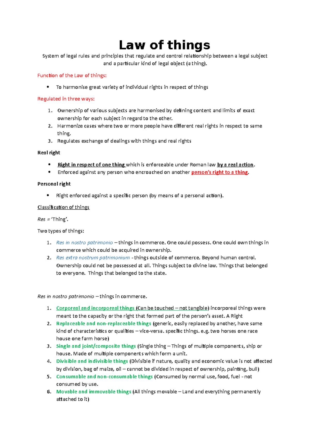 Chapter 1 - Summary notes - Law of things System of legal rules and ...