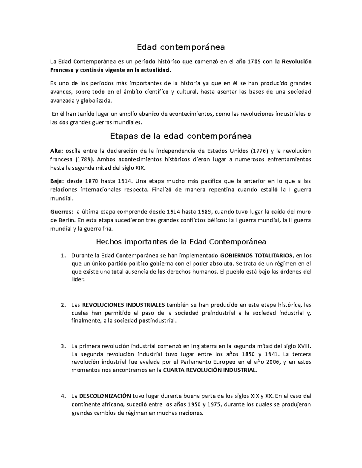 Edad contemporánea - resumen sobre la edad contemporanea - Edad ...