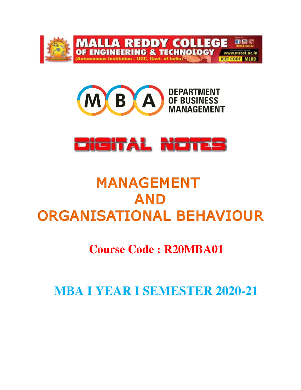 MPOB SEM1 - Course Code : R20MBA MBA I YEAR I SEMESTER 2020- MALLA ...
