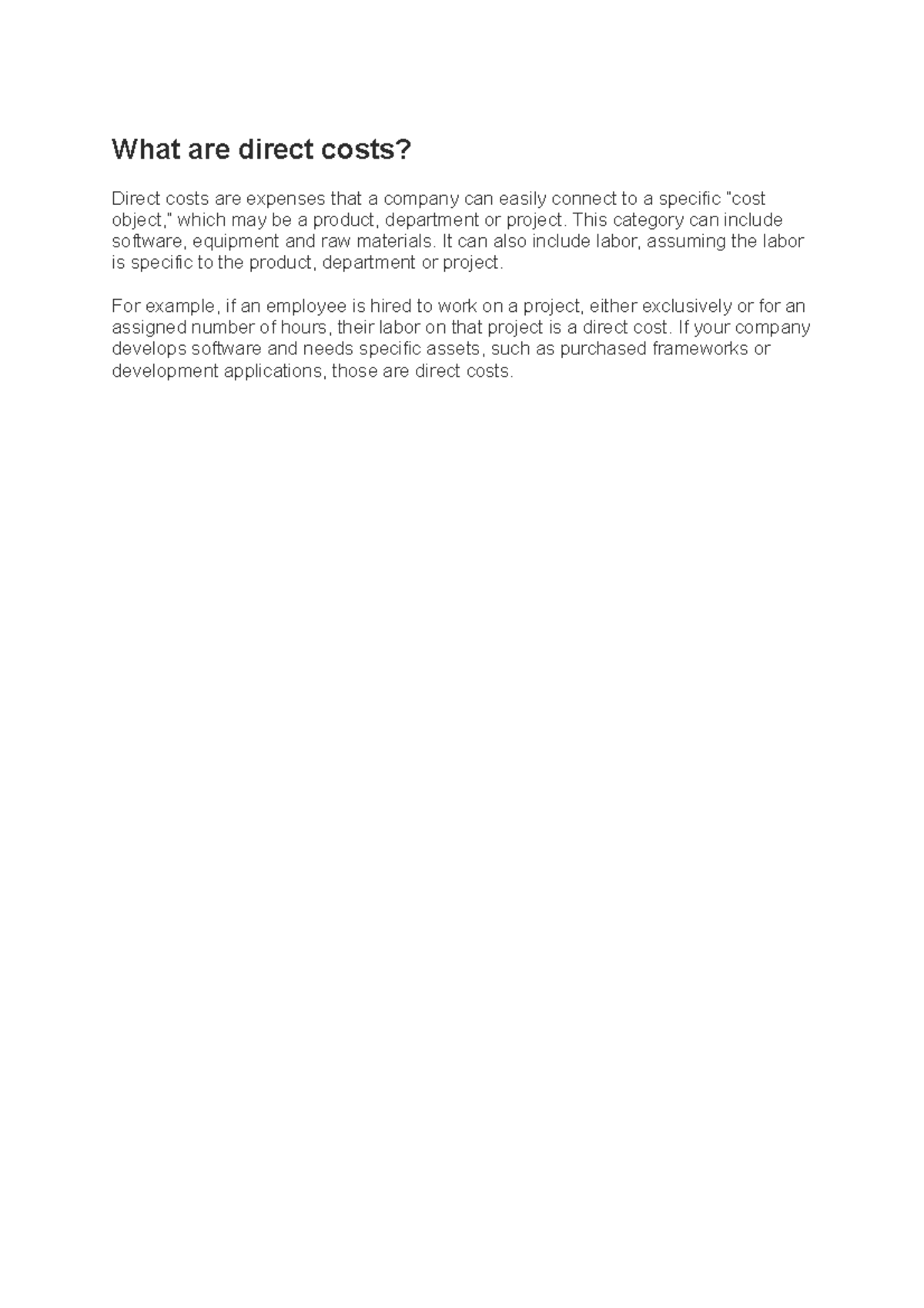 Direct COST What Are Direct Costs Direct Costs Are Expenses That A