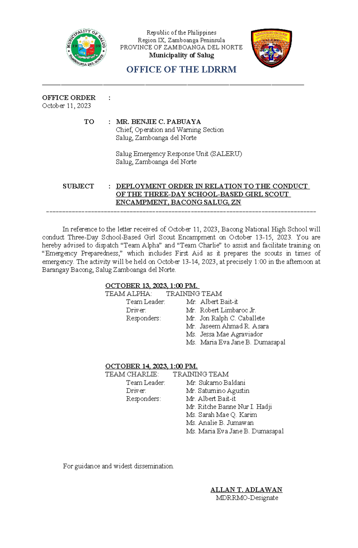 GSP Bacong 10-11-2023 - This entails about the deployment orders an all ...