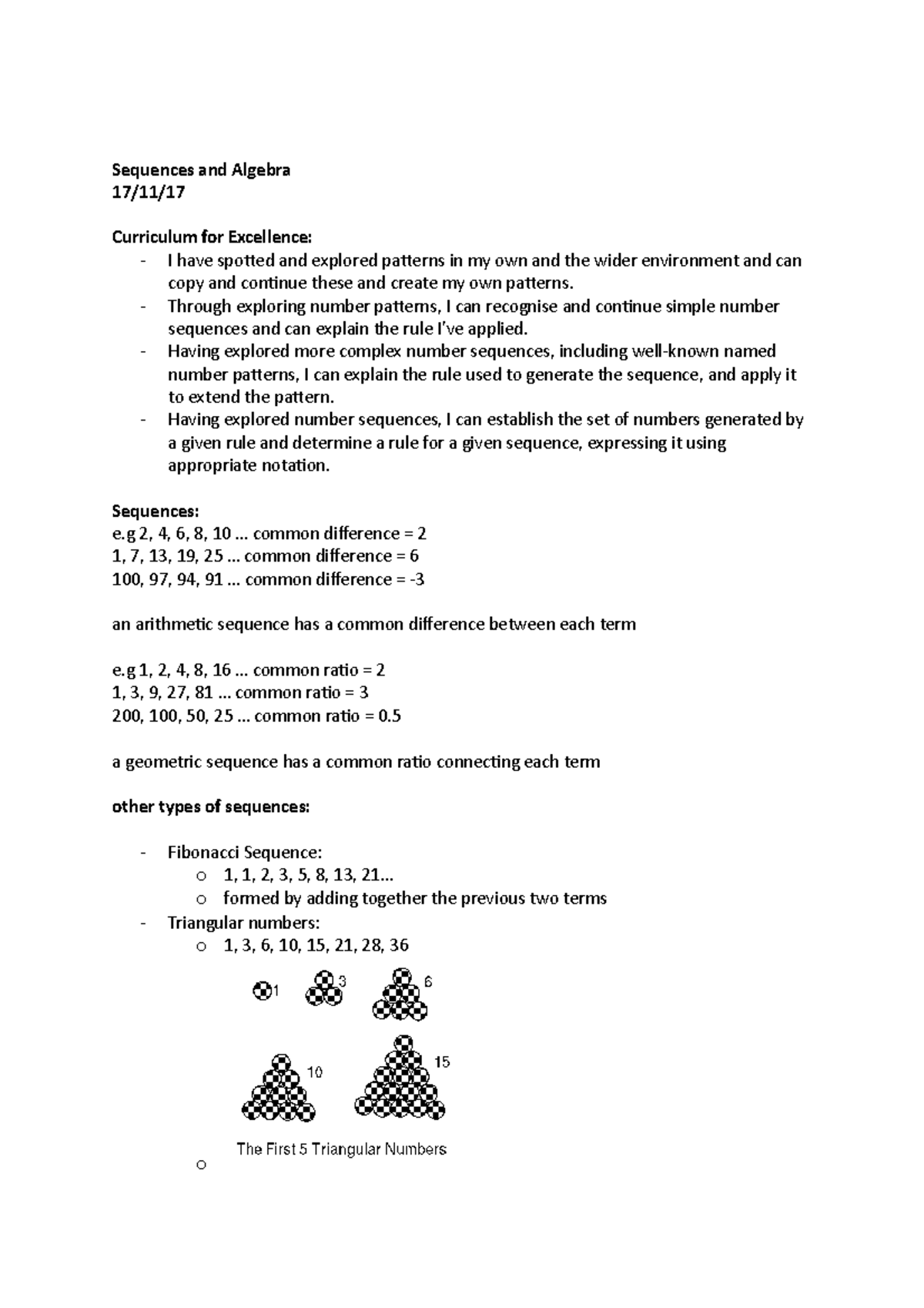 sequences and algebra - Sequences and Algebra 17/11/ Curriculum for ...