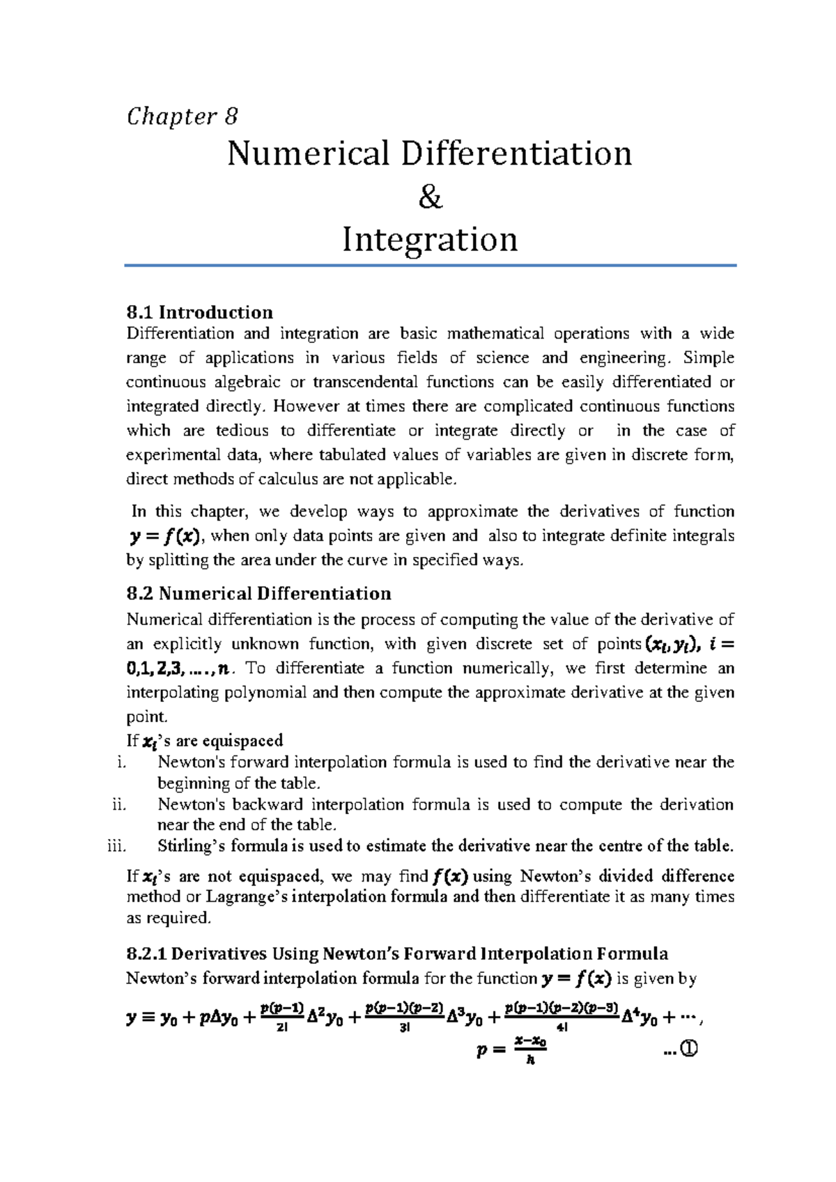 Num diff integ notes - Summary Introduction to analysis - Chapter 8 ...