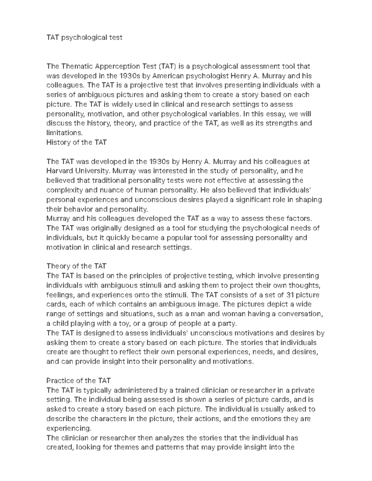 TAT psychological test - Murray and his colleagues. The TAT is a ...