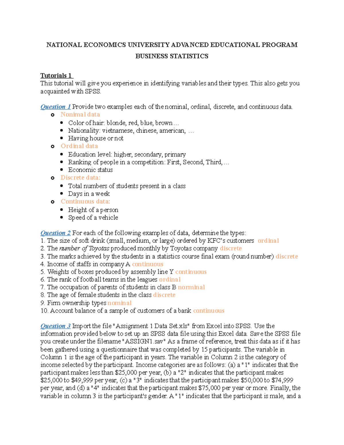 Tutorials 1 - NATIONAL ECONOMICS UNIVERSITY ADVANCED EDUCATIONAL ...