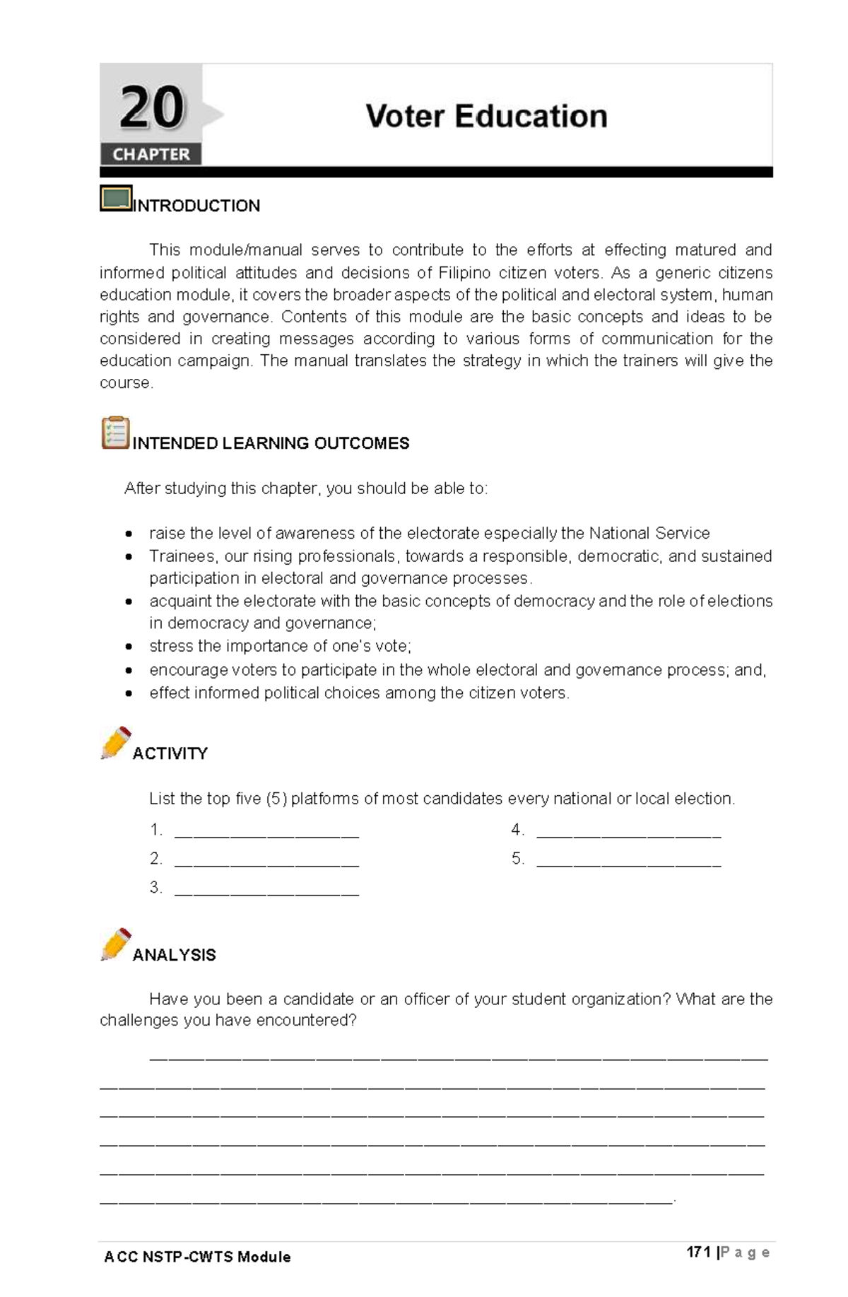 Chapter 20 - Just a module - INTRODUCTION This module/manual serves to ...