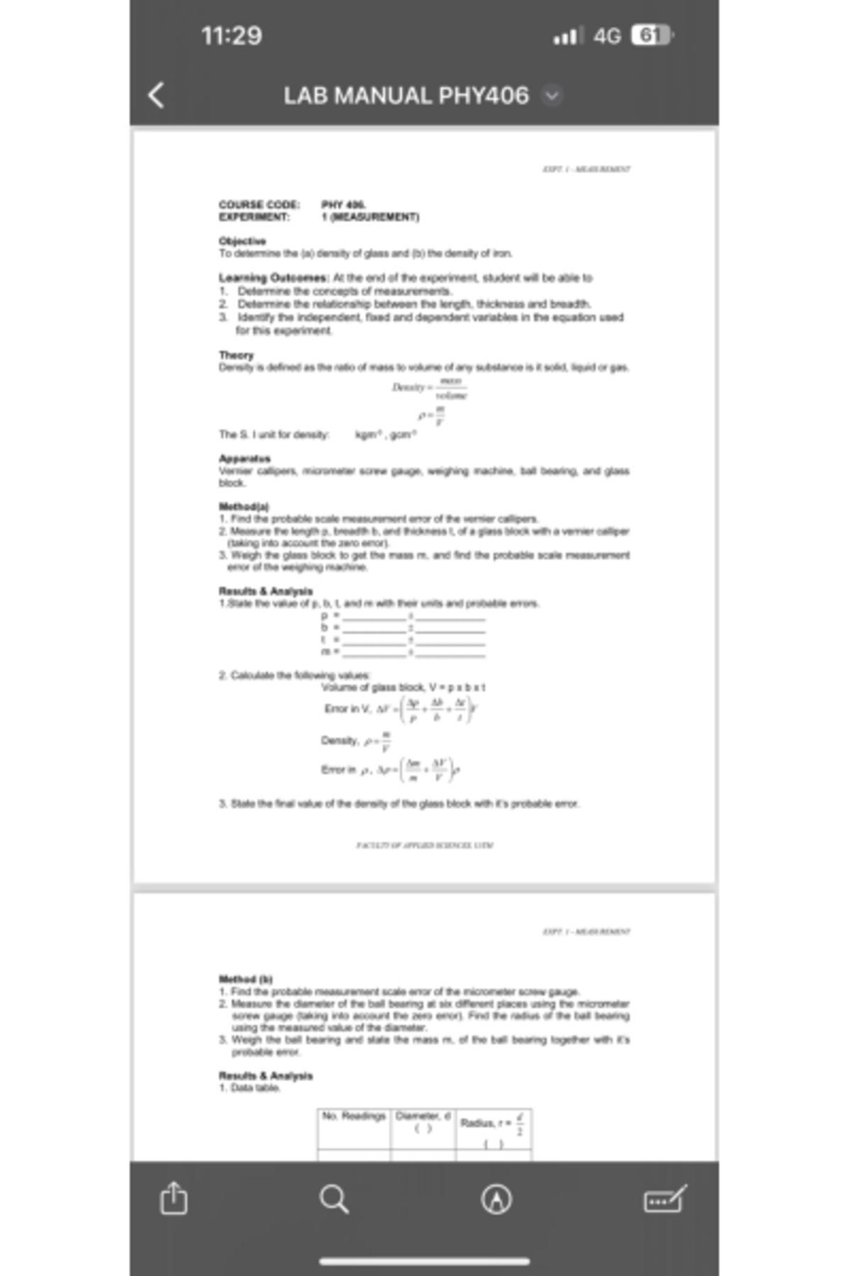 Photo - phy - 11:29 4G 61 LAB MANUAL PHY406 EXPT. MEASUREMENT COURSE ...