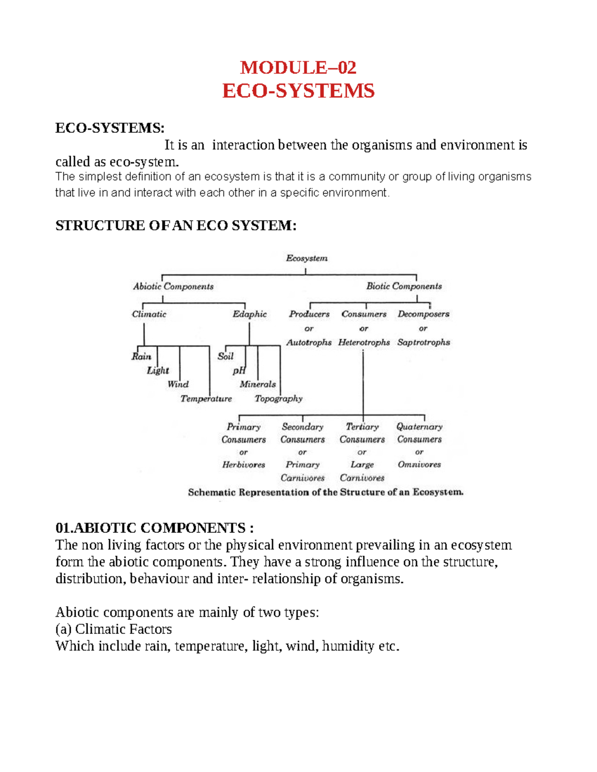 ES Module 02 - NOTES - MODULE– ECO-SYSTEMS ECO-SYSTEMS: It is an ...