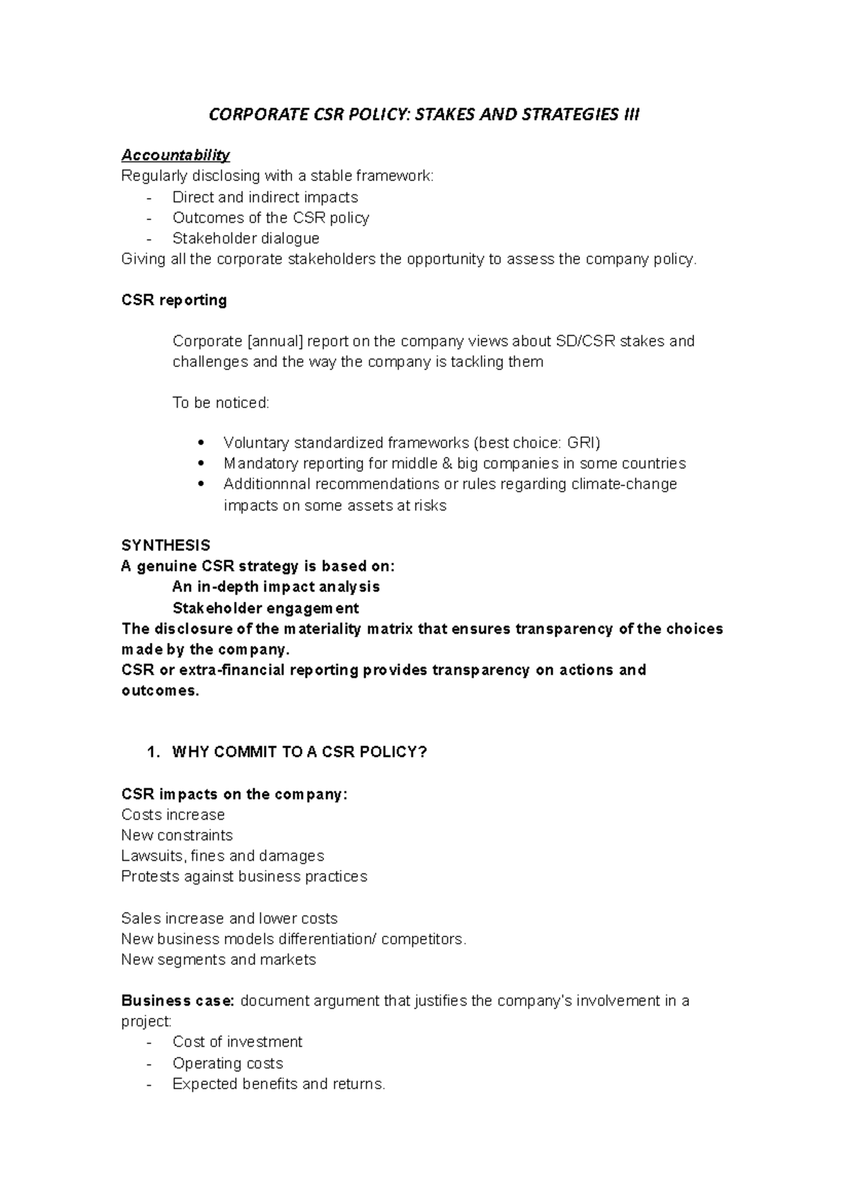 Corporate CSR Policy III - CORPORATE CSR POLICY: STAKES AND STRATEGIES ...