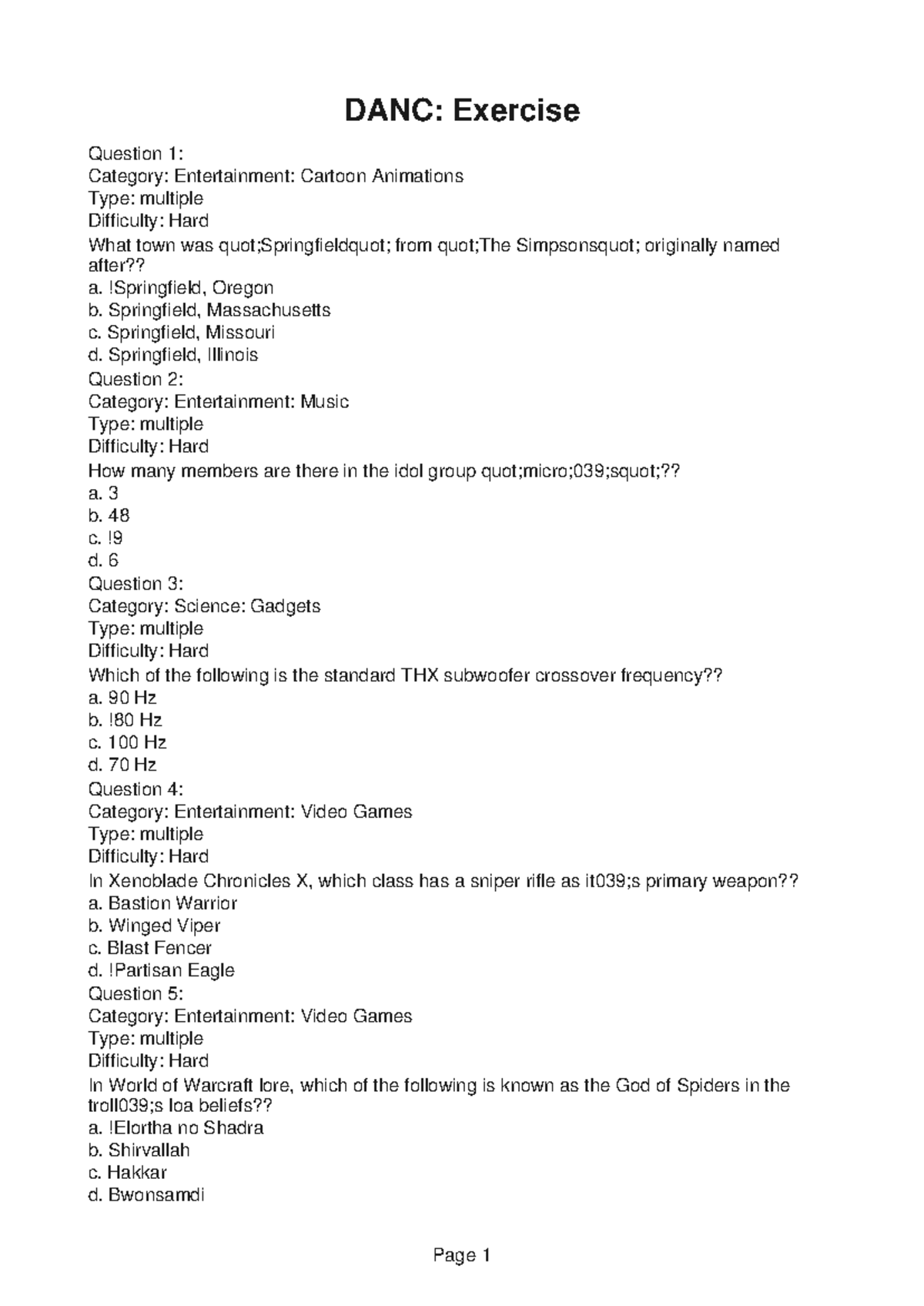 DANC294 Lecture 7 - Notes - DANC: Exercise Question 1: Category ...