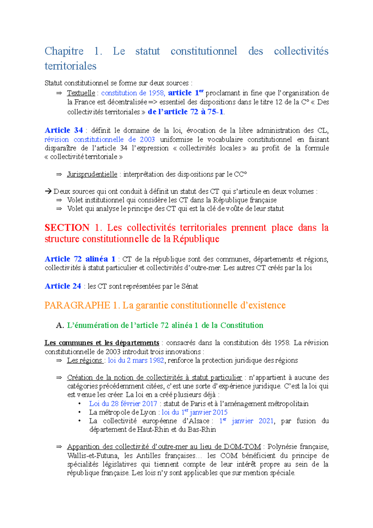 Chapitre 1 - Chapitre 1. Le statut constitutionnel des collectivités ...