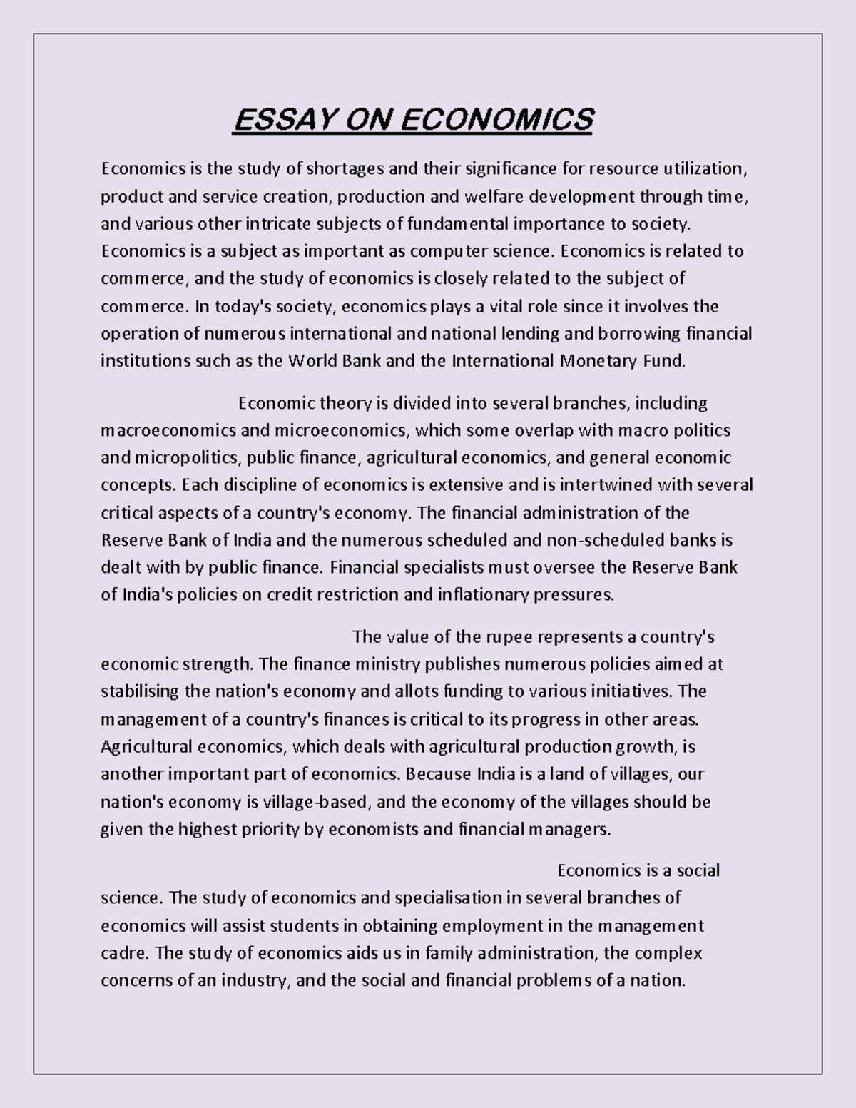 Essay ON Economics - assignment - ESSAY ON ECONOMICS Economics is the ...
