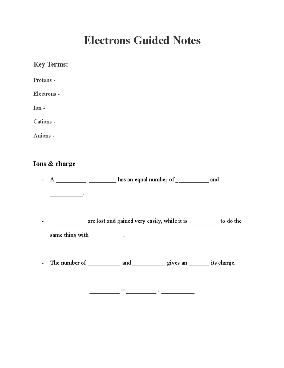 Summer Electrons Guided Notes - Electrons Guided Notes Key Terms ...