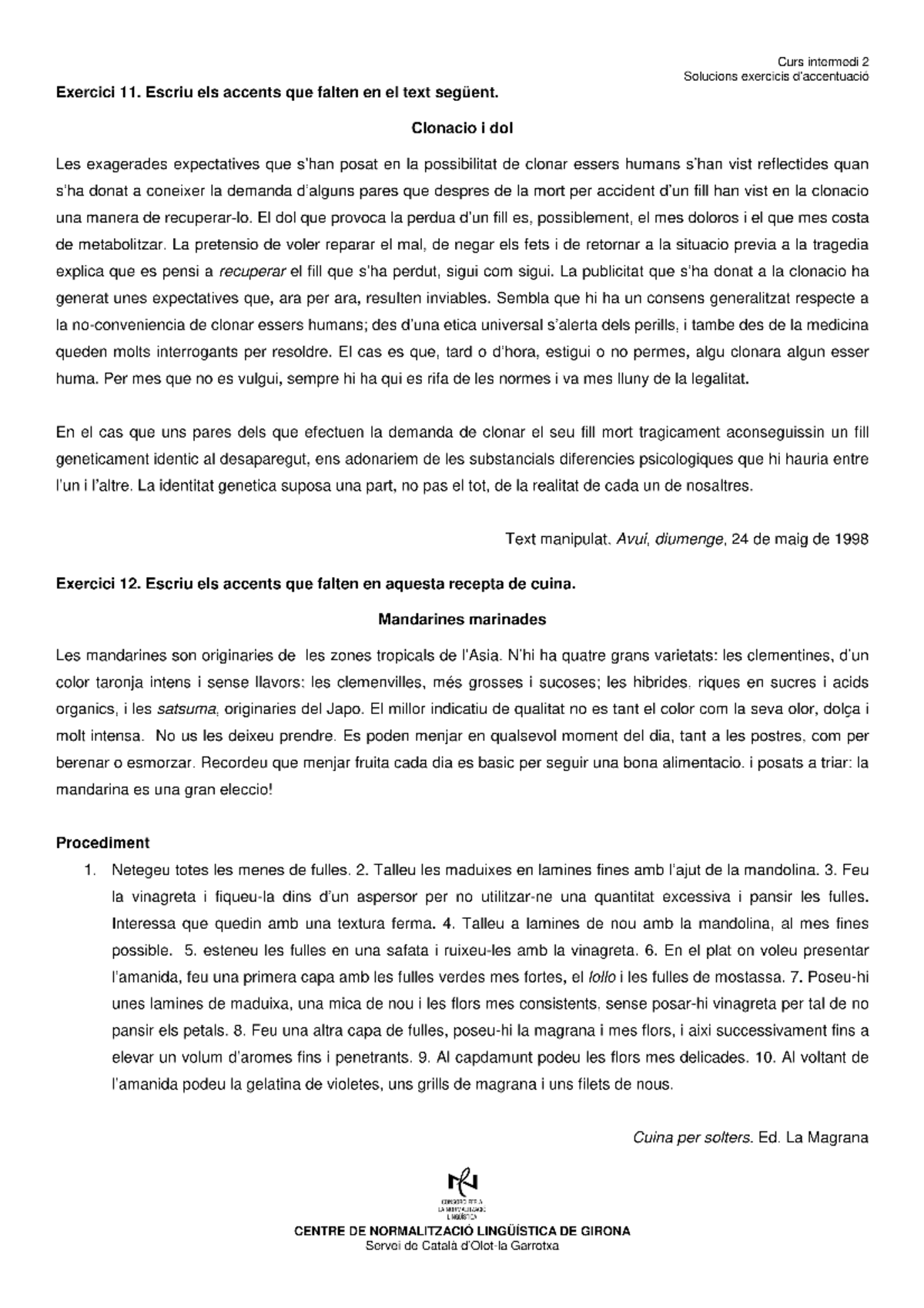 Textos per accentuar - Català - Studocu