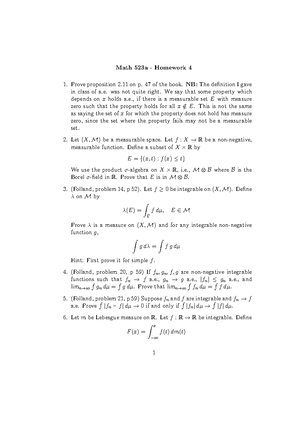 Hmwk5 - Homework assignment 5 - Math 523a Homework 5 1. Folland, problem 46, p 68. 2. Folland ...