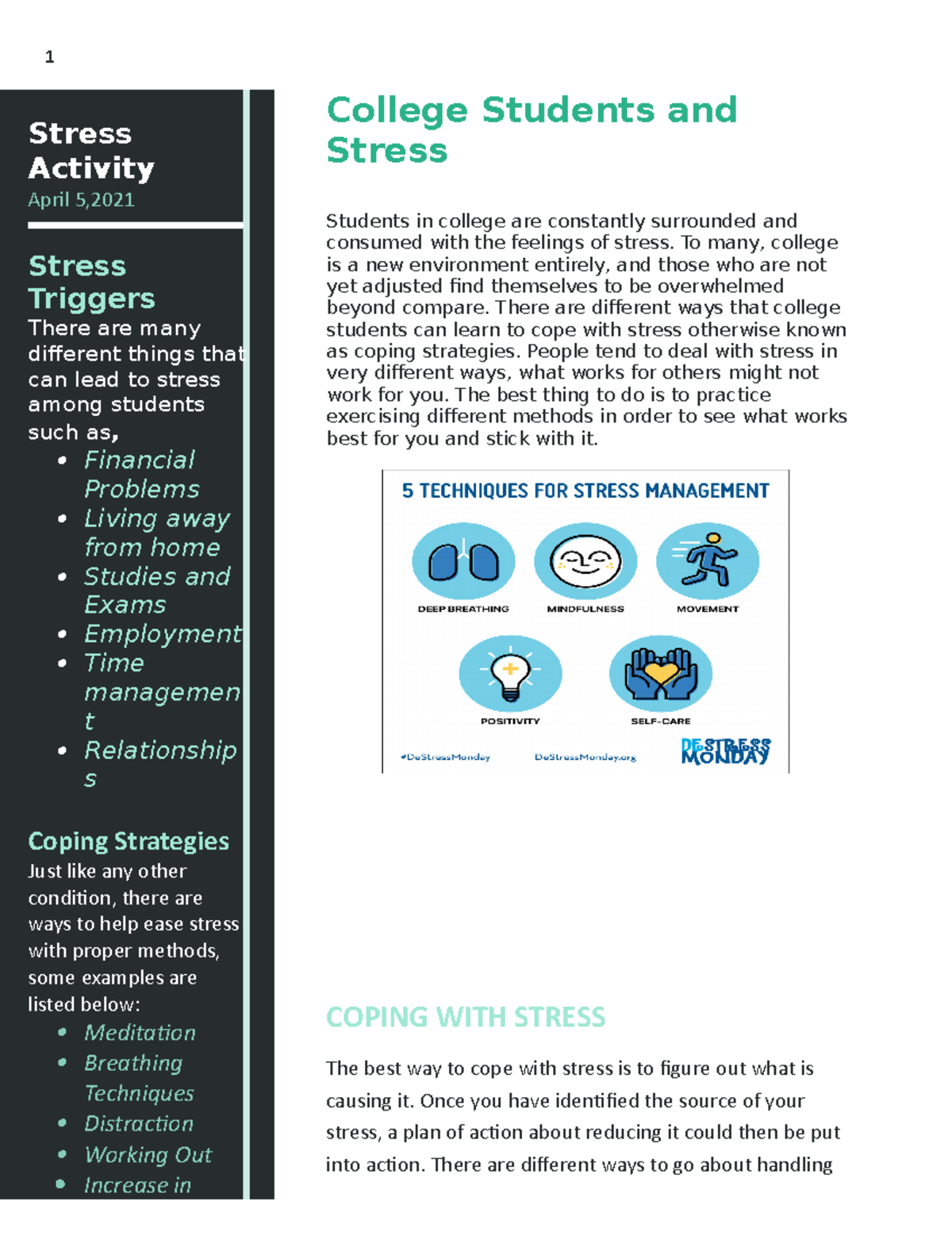 Stress Activity - Assignment - 1 Stress Activity April 5, Stress ...