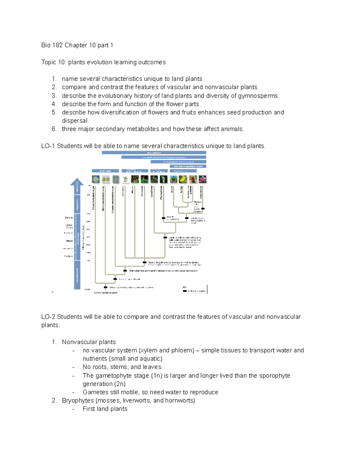 Bio 182 Chapter 10: Plants Evolution and Characteristics - Studocu