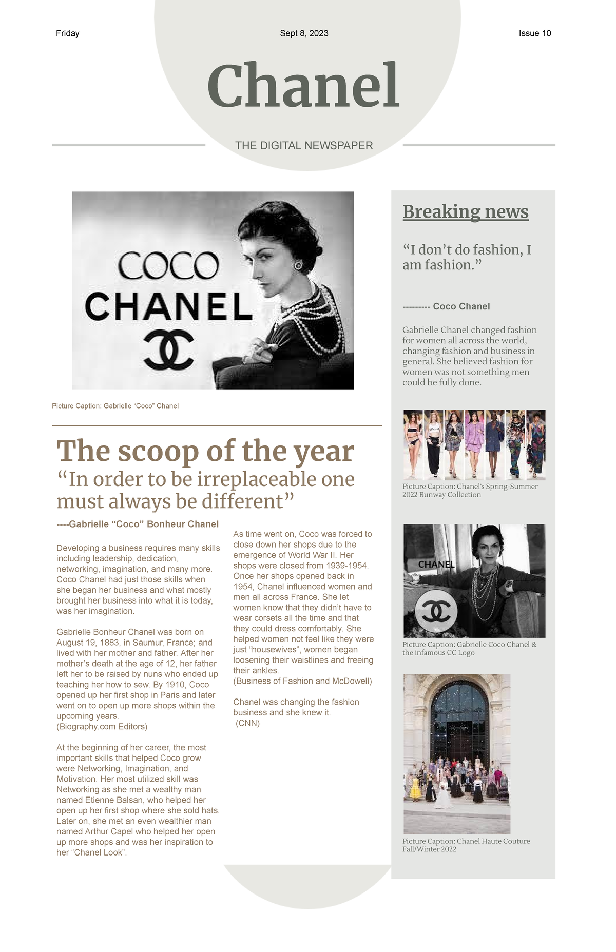 FAKE Article Template - Friday Sept 8, 2023 Issue 10 Chanel THE DIGITAL ...