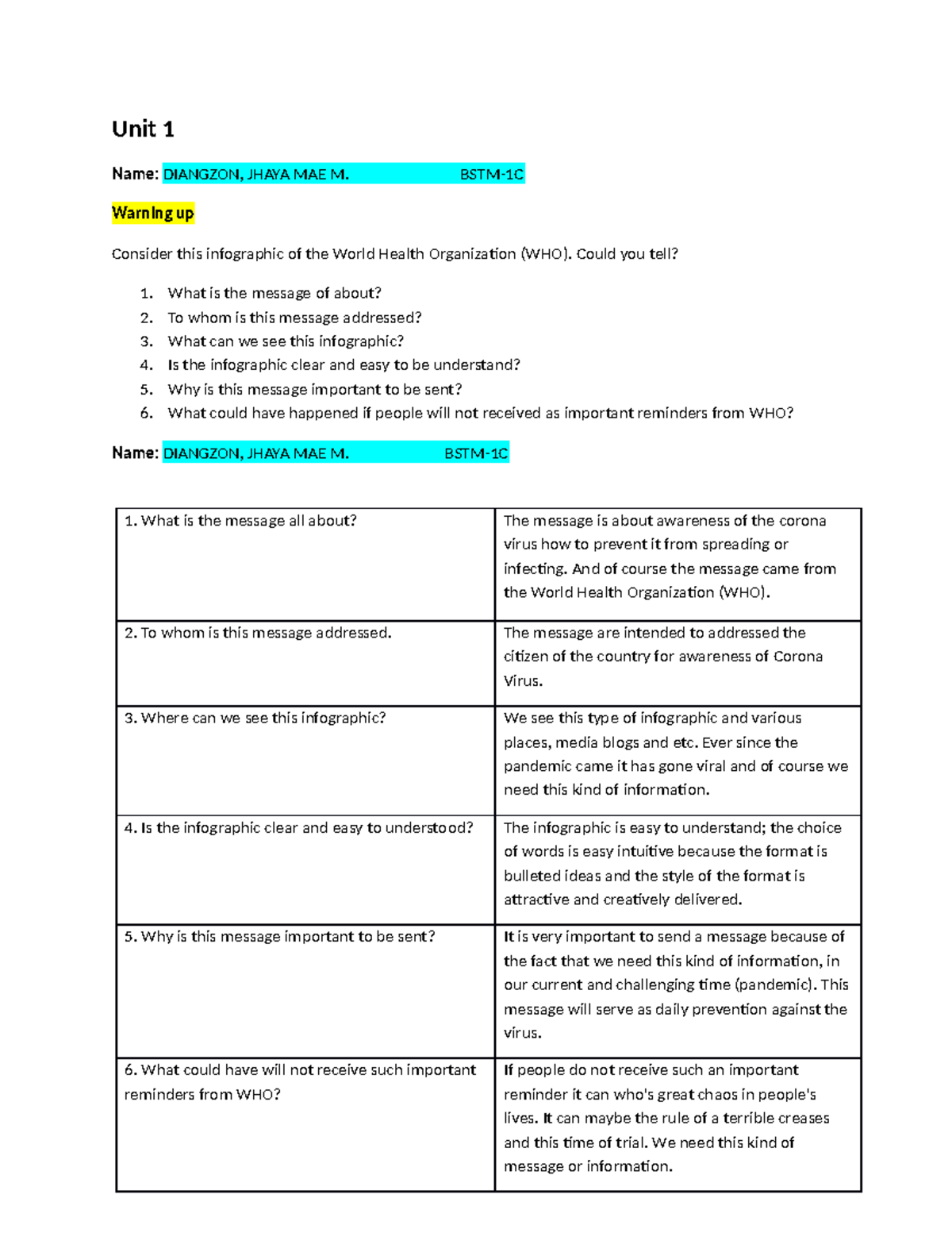 Jhaya Mae Macapugas Diangzon BSTM 1C - Unit 1 Name: DIANGZON, JHAYA MAE M. BSTM-1C Warning up ...