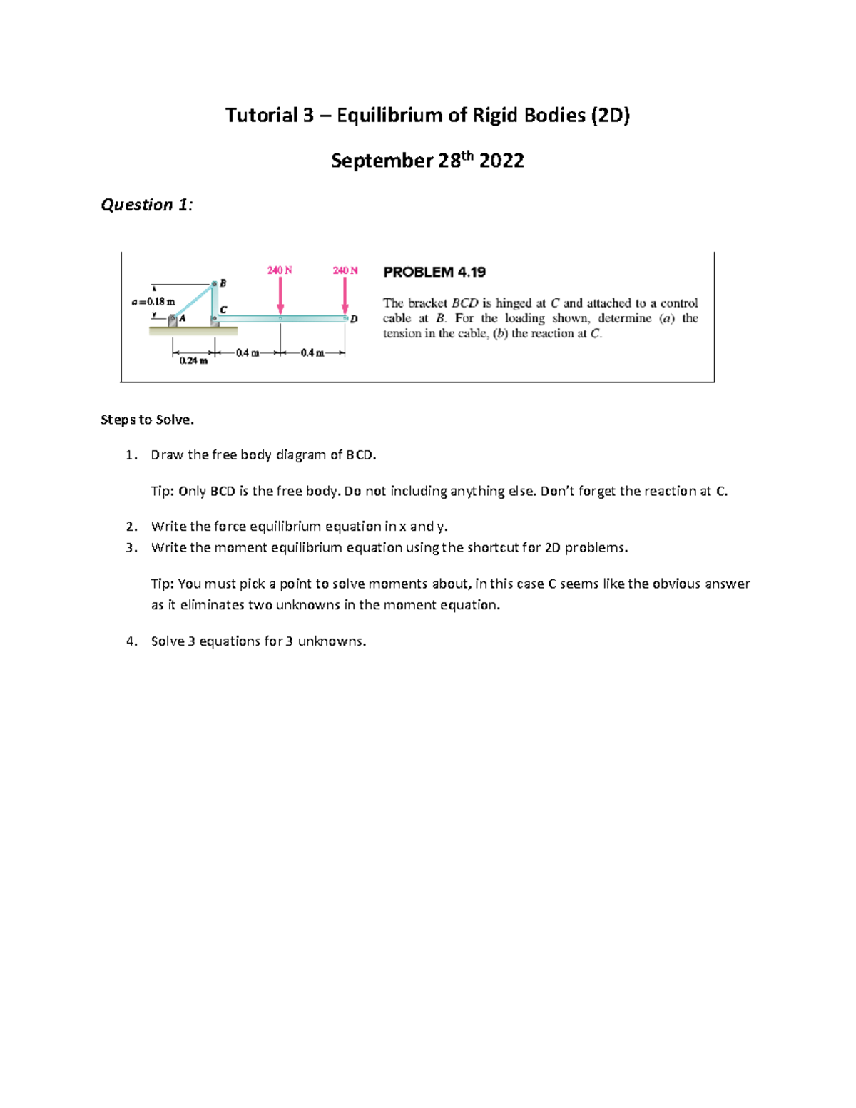 Tutorial 3 - Equilibrium of Rigid Bodies in 2D - Tutorial 3 – Equilibrium of Rigid Bodies (2D ...