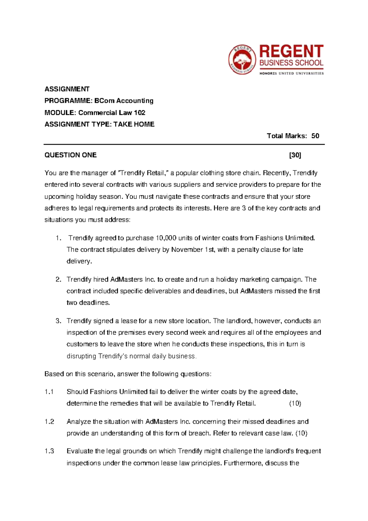 2. BCOM Accounting Commercial Law 102 Assignment Questions - ASSIGNMENT PROGRAMME: BCom ...