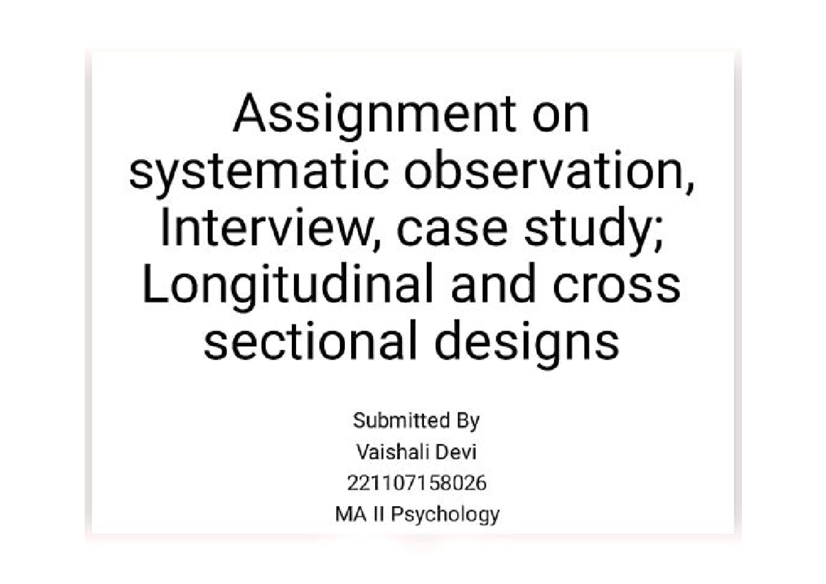Systematic observation - M.A.Psychology - Studocu