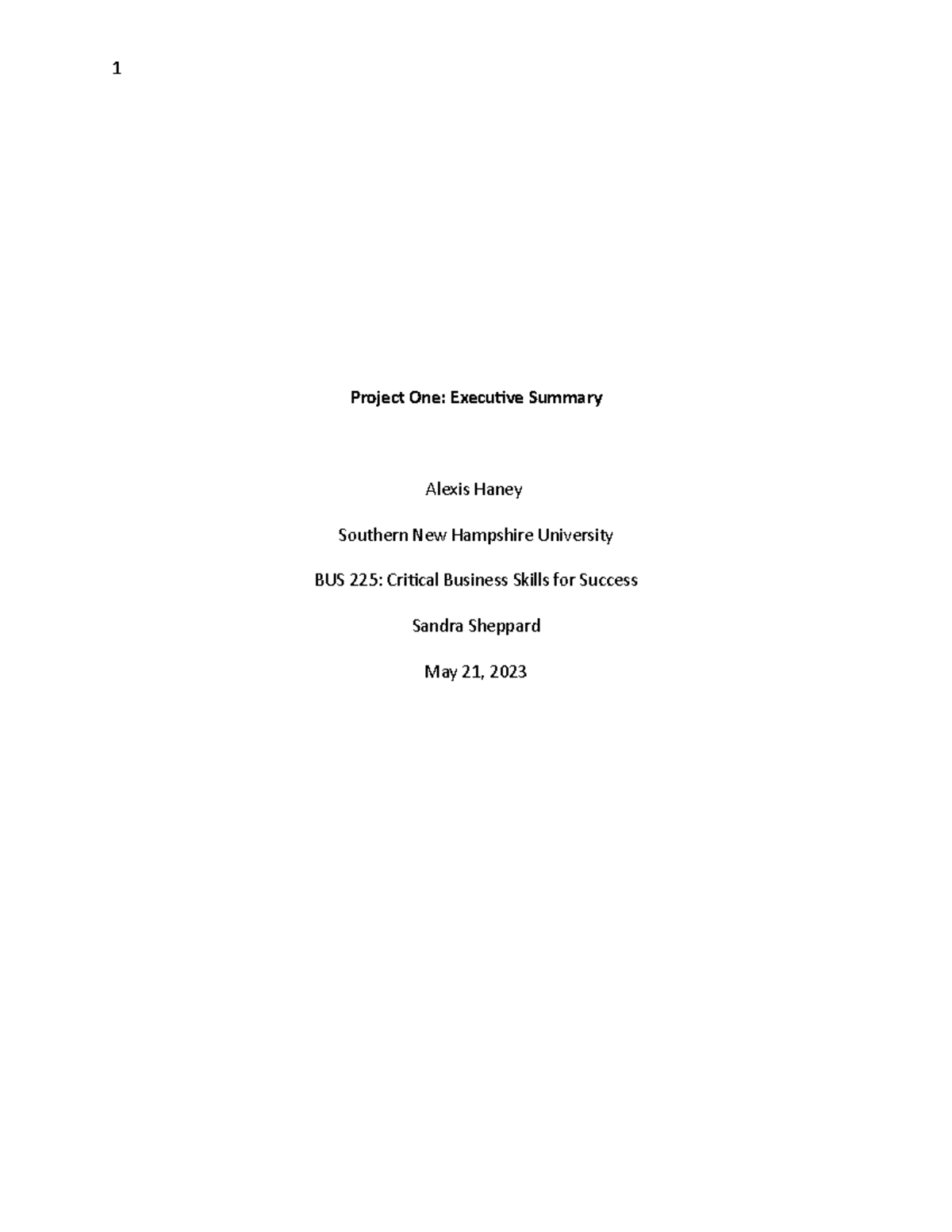 BUS225 Project One. alexis haney - bus225 - SNHU - Studocu
