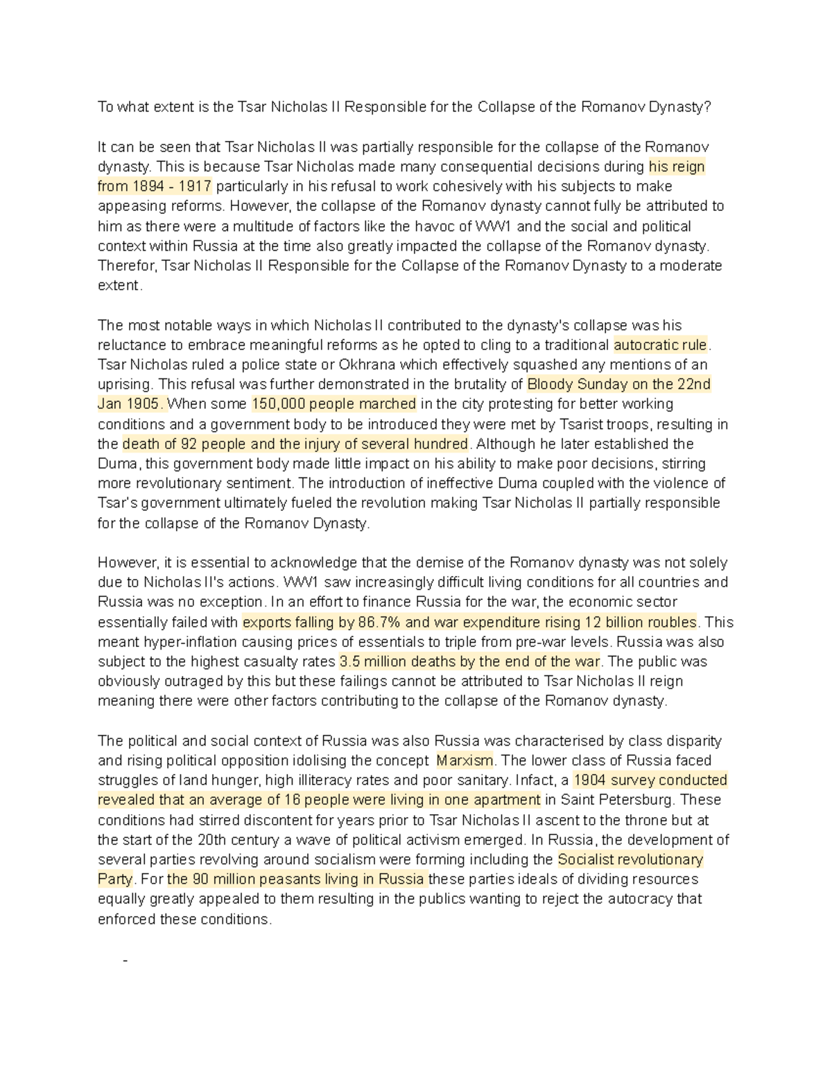 To what extent is the Tsar Nicholas II Responsible for the Collapse of ...