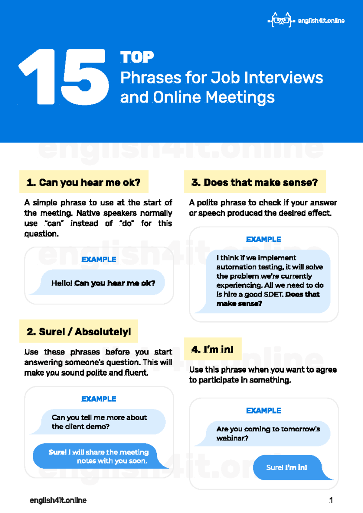 Top 15 Phrases for Job Interviews and Online Meetings - english4it ...