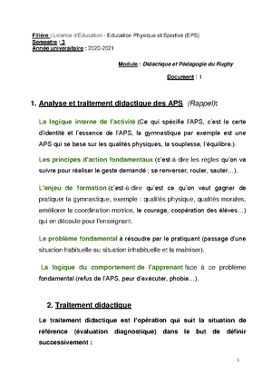 Analyse et traitement didactique de la gymnastique au sol - Science du sport - Studocu