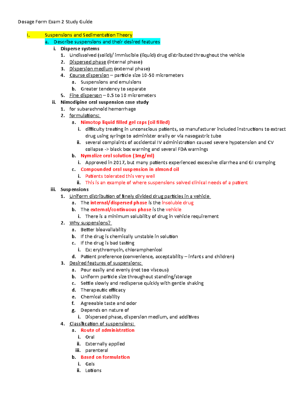 LONG dosage form study guide exam 2 - Dosage Form Exam 2 Study Guide I ...