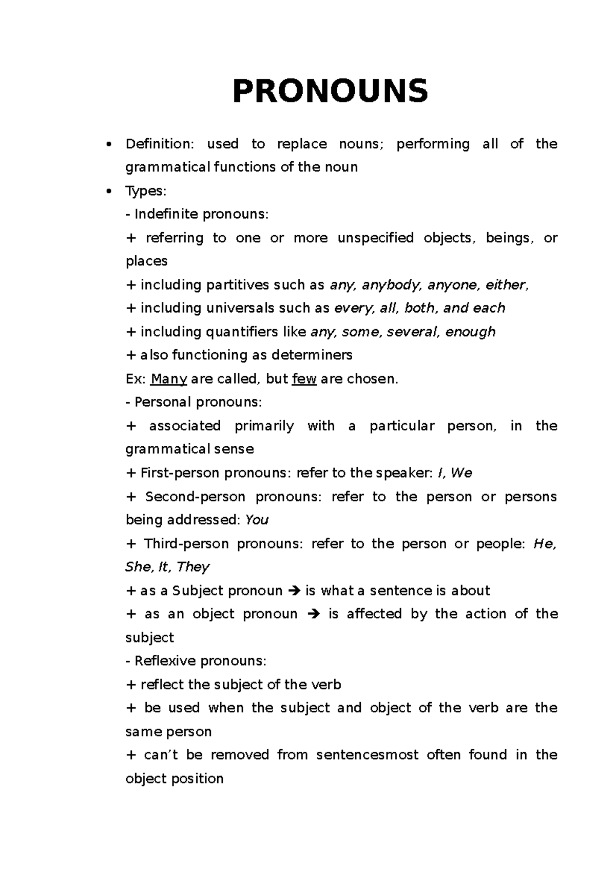 Pronouns - PRONOUNS Definition: used to replace nouns; performing all ...