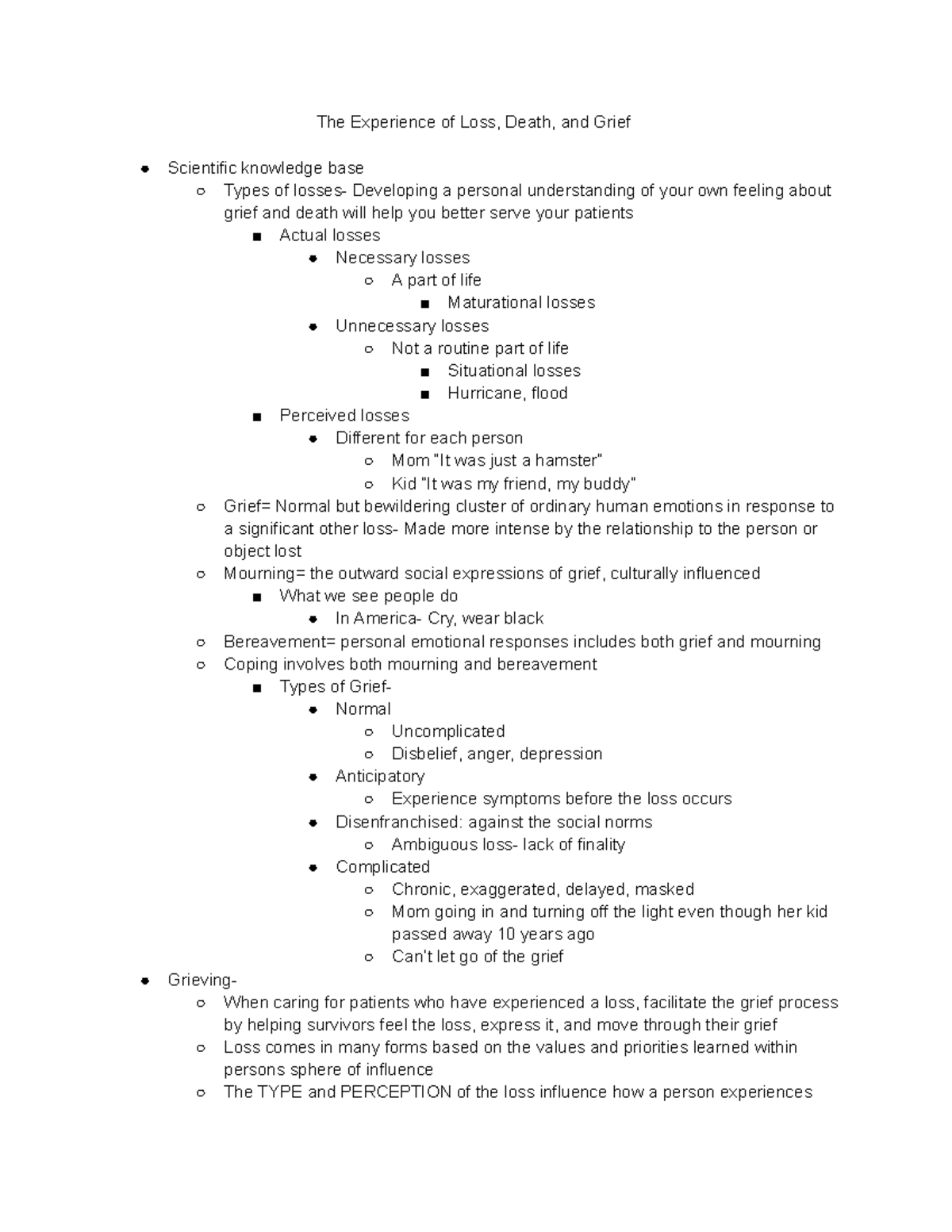 Loss death and grief - The Experience of Loss, Death, and Grief ...