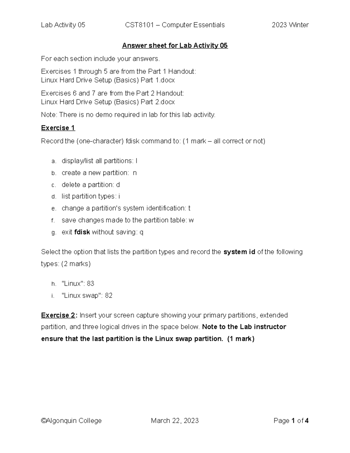 Ayan Satani CST8101 Lab 5 303 Answers - Answer sheet for Lab Activity ...