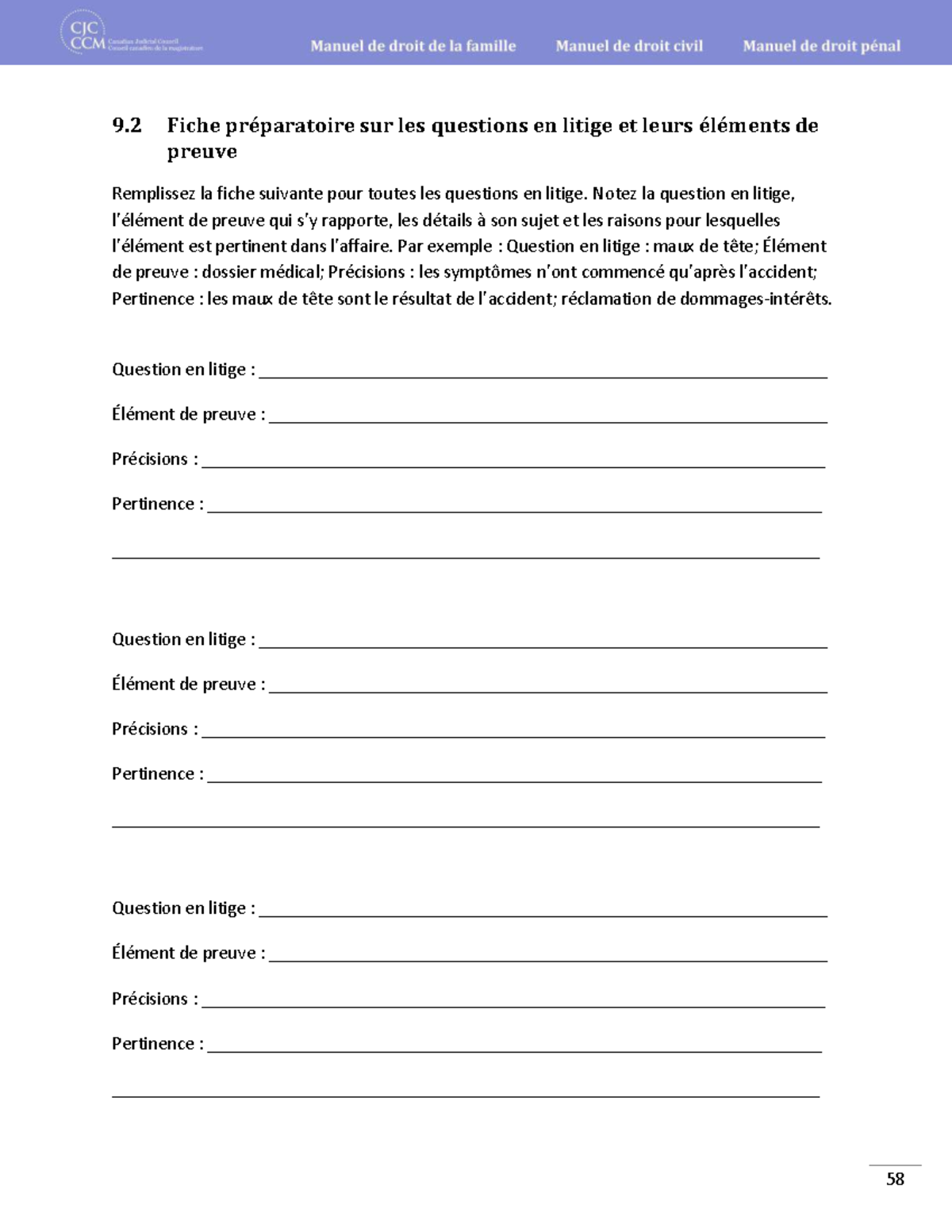 Droit cevil 5 - Cours - 9 Fiche préparatoire sur les questions en ...