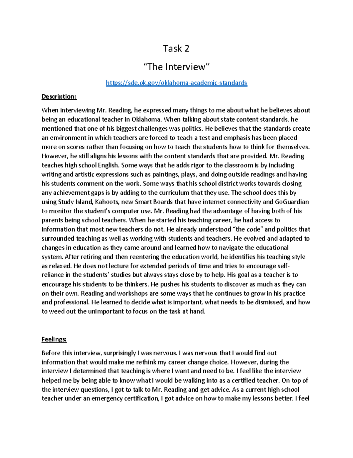 Task 2 - The Interview - Task 2 “The Interview” sde.ok/oklahoma ...