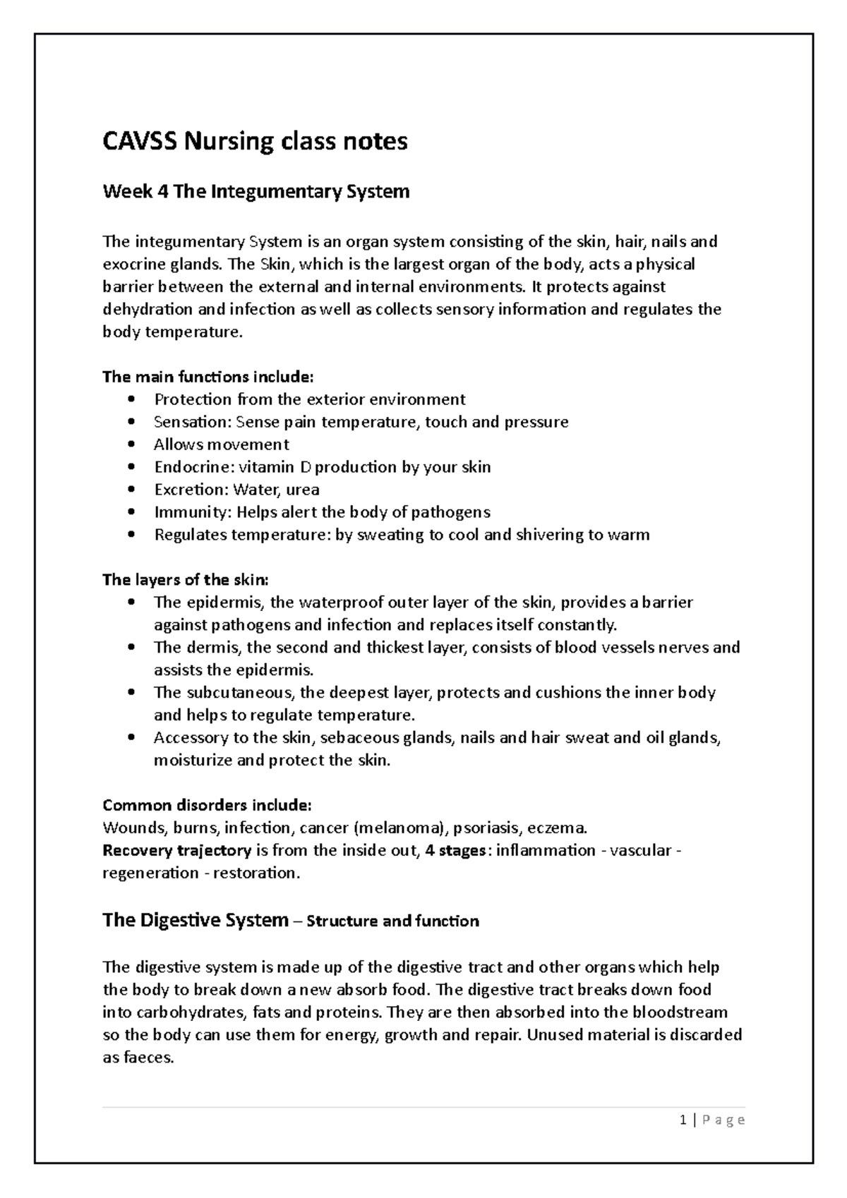 Cavss Nursing class notes week 4 - CAVSS Nursing class notes Week 4 The ...