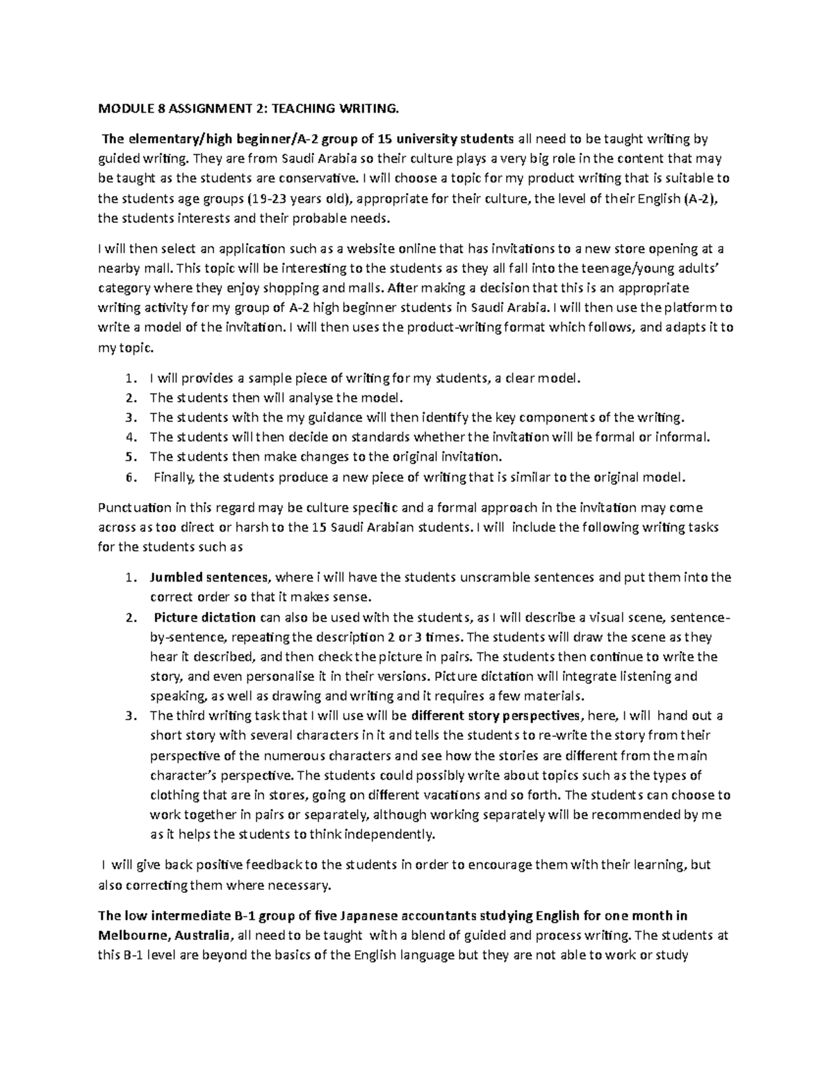 Teaching writing - MODULE 8 ASSIGNMENT 2: TEACHING WRITING. The ...
