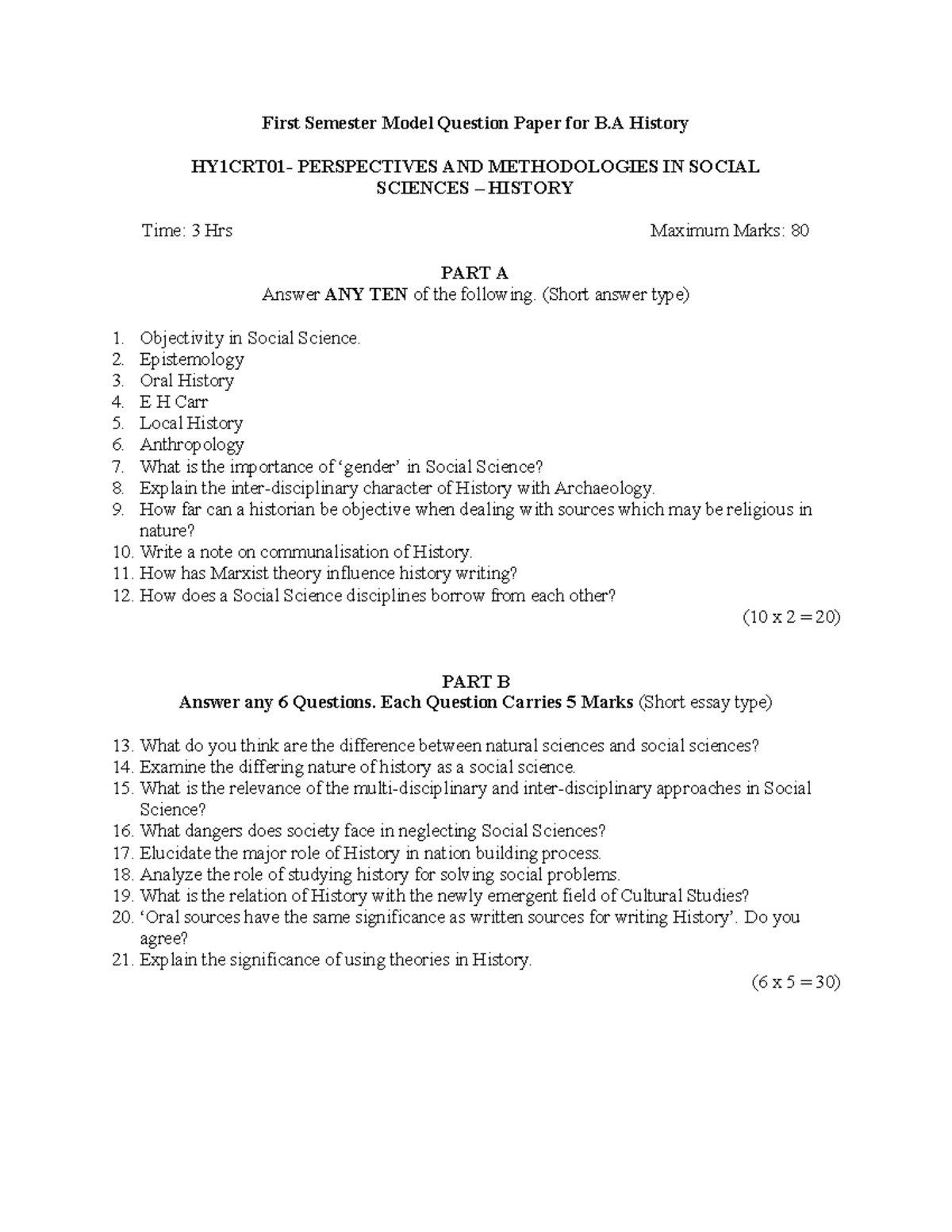 BA History Perspectives AND Methodologies IN Social - First Semester ...