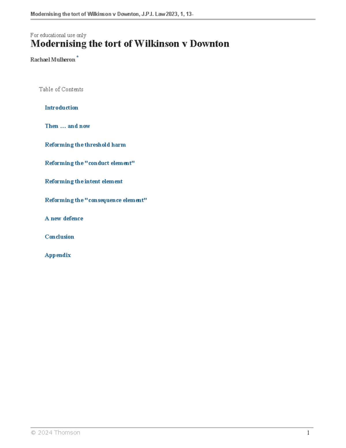 Modernising the tort of Wilkinson v Downton - 35 © 2024 Thomson 1 For ...