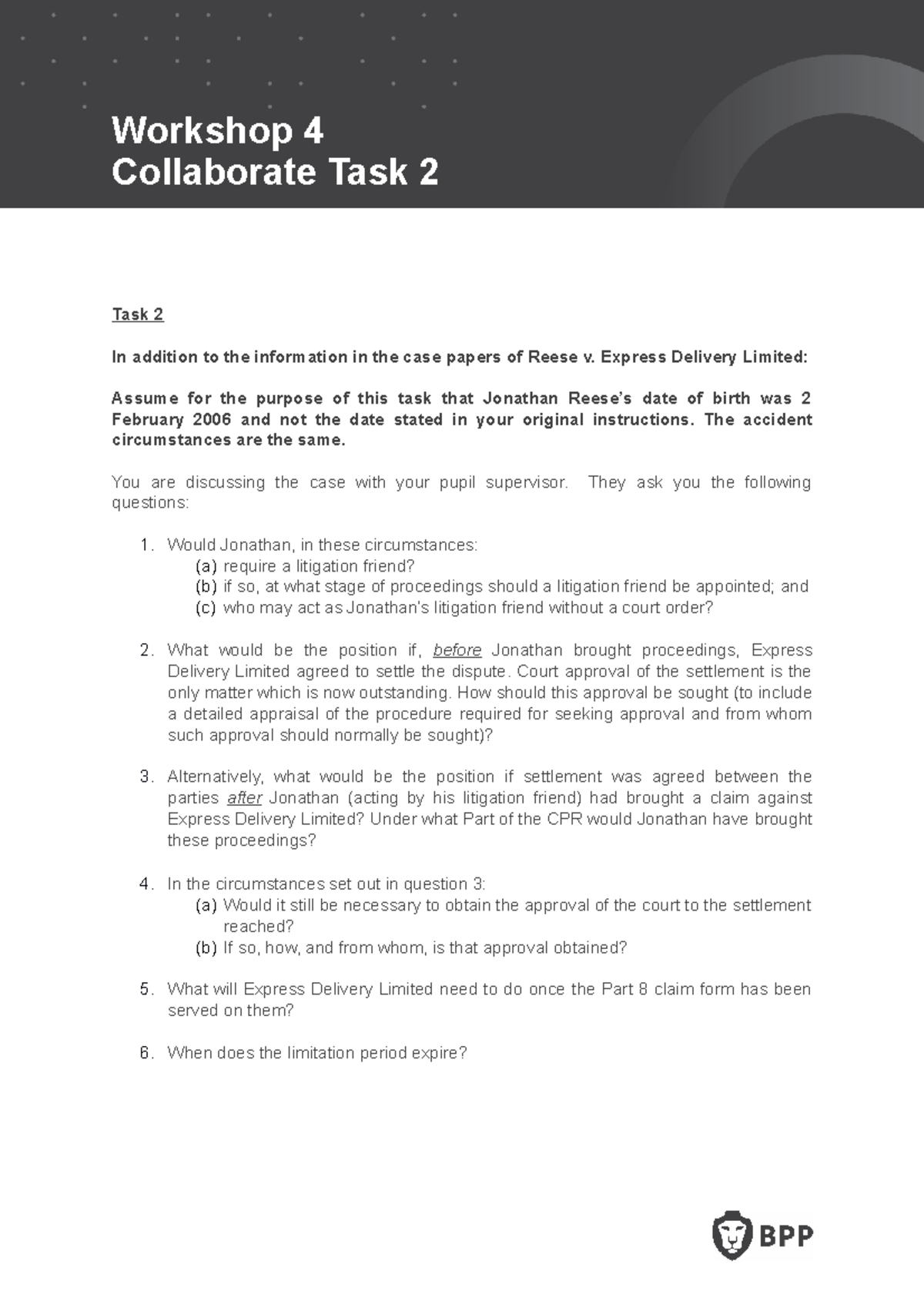 BTC1 Civil WS4 Collaborate Task 2 - Workshop 4 Collaborate Task 2 Task ...